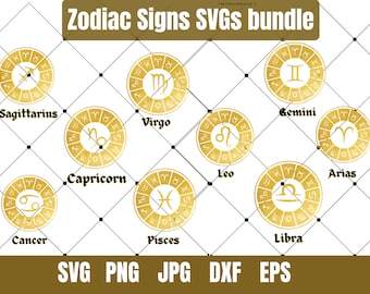 Zodiac Signs SVG Bundle, Horoscope SVG Bundle, Celestial Star Sign SVG ...