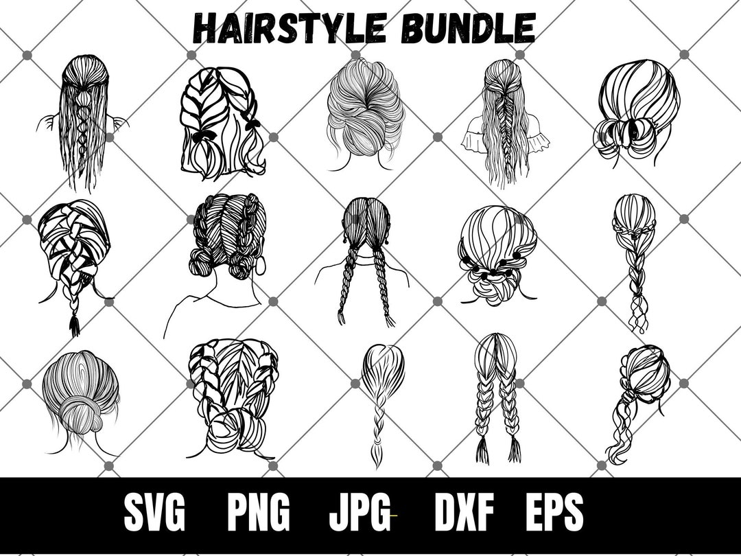 Hairstyle SVG Bundle ,woman Hair Clipart, Messy Bun Hair ,long Hair ...