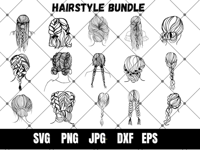 Hairstyle SVG Bundle ,woman Hair Clipart, Messy Bun Hair ,long Hair ...