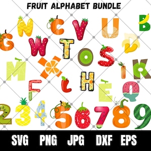 Fruit Alphabet SVG Bundle, Clipart Fonts, Numbers, Letters (digital ...