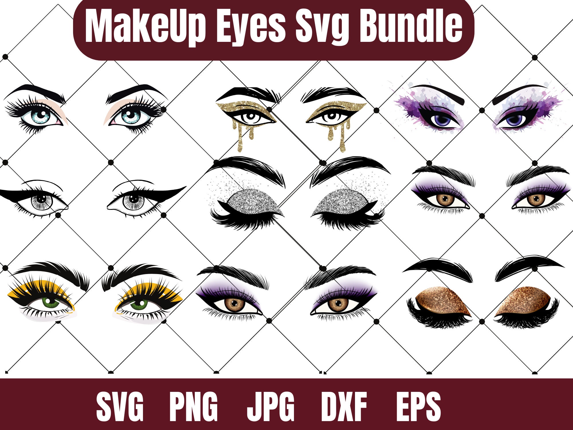 Makeup Eyes SVG Bundle , Glitter Eyes Clipart , Princess Eyes Makeup ...