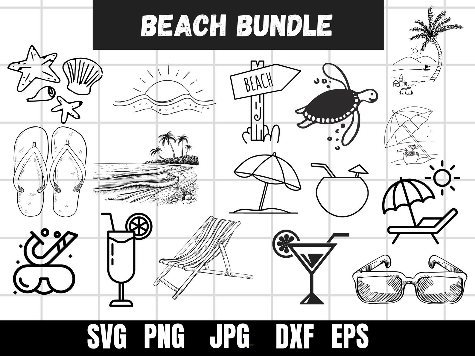 Beach Svg Bundle, Beach Clipart Svg Bundle, Summer Svg, Palm Tree Svg ...