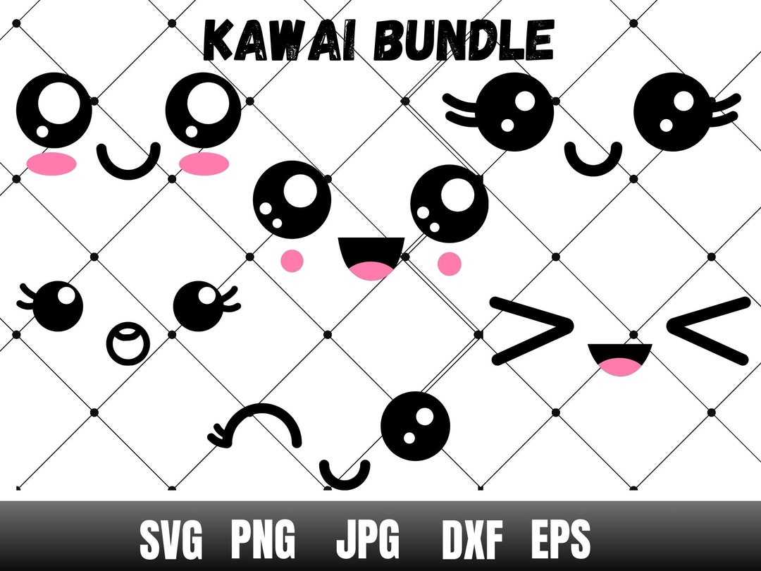 Cute Kawaii SVG Face Bundle, Emotion Face Bundle, Kawaii Clipart, Cute ...