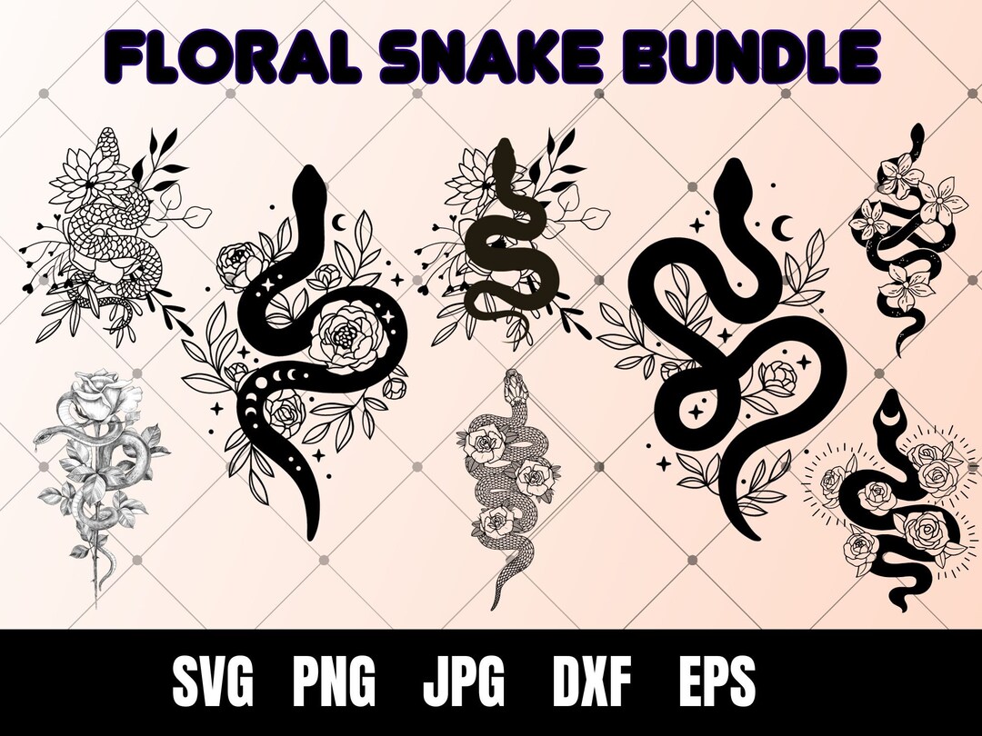 Floral Snake Svg Bundle, Celestial Snake Svg, Snake With Flowers Svg ...