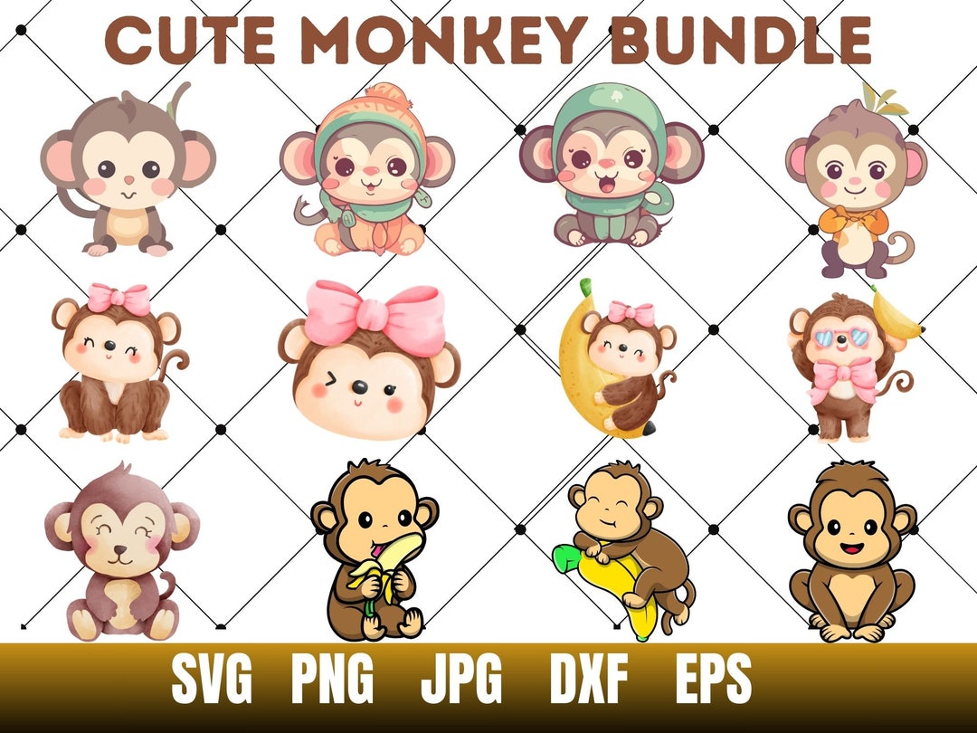 Monkeys Clipart Set - Clip Art Set of Cute Monkeys, Monkey, Baby ...