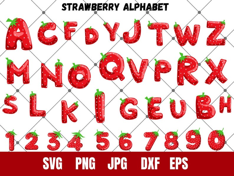 Strawberry Alphabet,strawberry Color Font,strawberry Letters,fruit Font ...