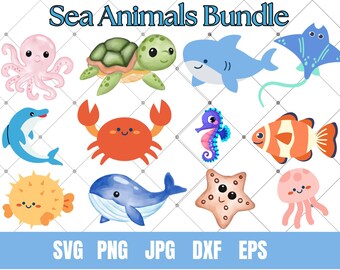Cute Sea Animals SVG, Ocean Sea Animals PNG Clipart, Starfish, Whale ...