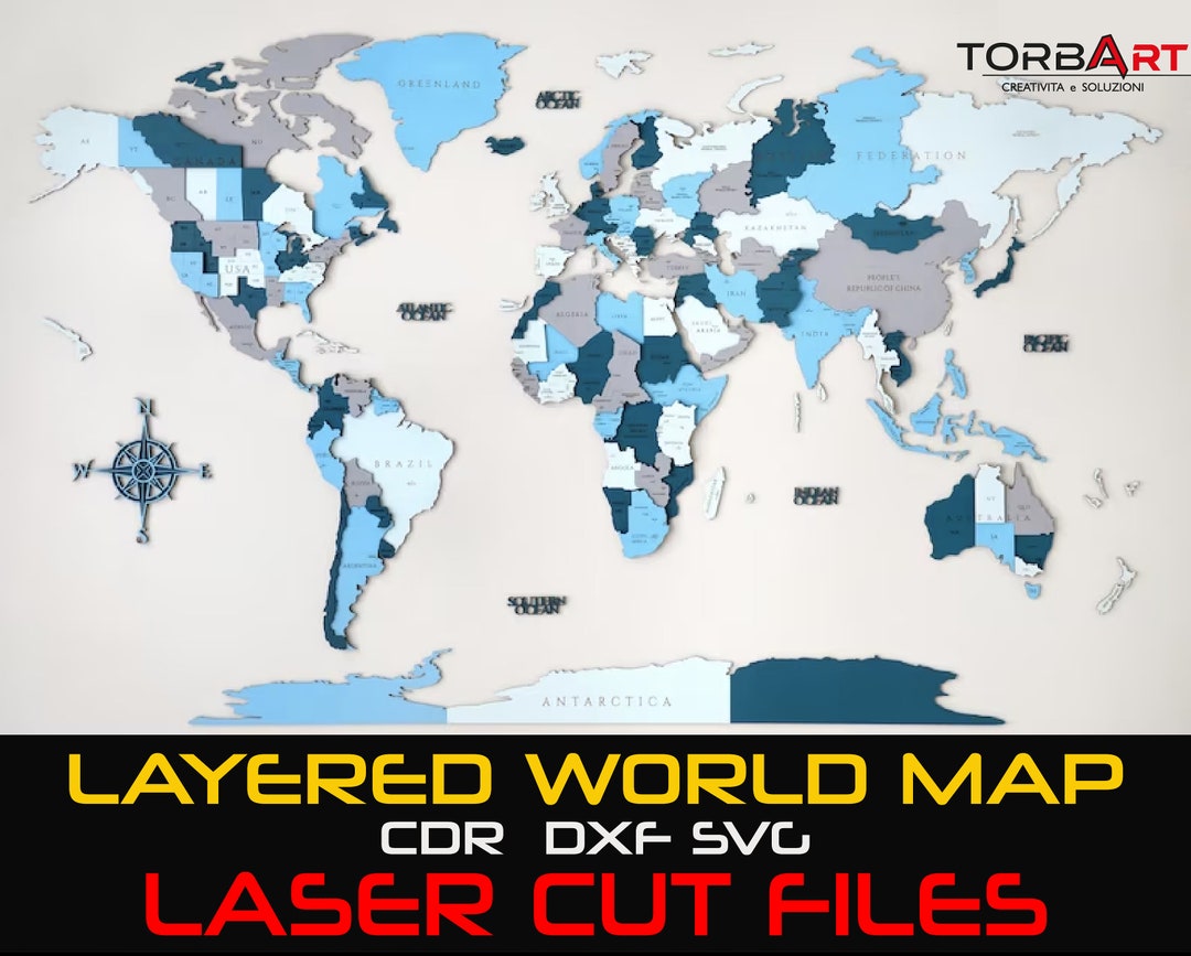 3D World Map Laser Cutting File SVG DXF CDR Multilayer - Etsy