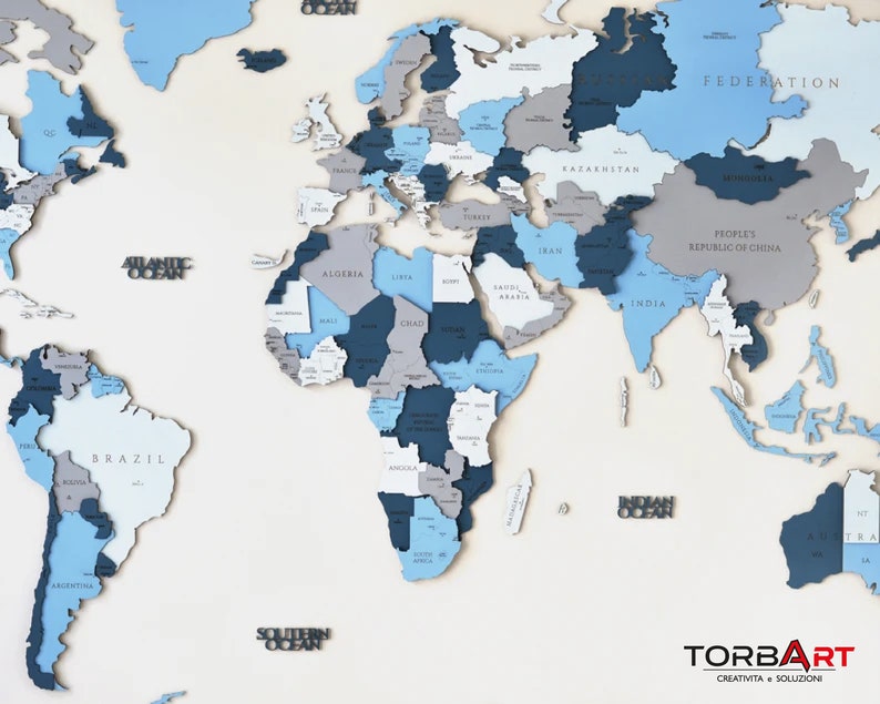 3D World Map Laser Cutting File SVG DXF CDR Multilayer - Etsy Australia