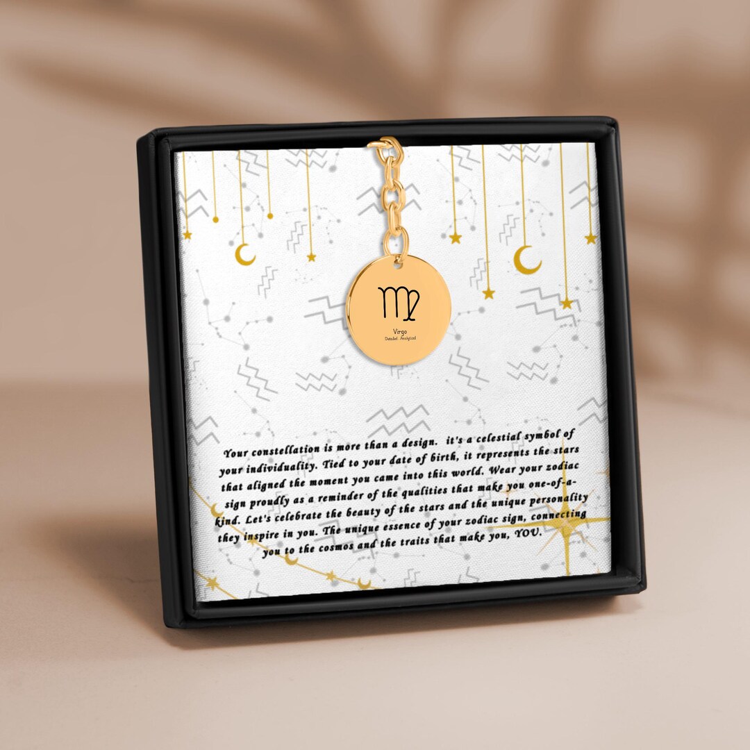18K Gold Sep Birthday Virgo Constellation Custom Text Keychain ...