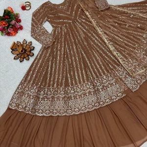 Gold Pakistani Bridal Designer Georgette Top Lehenga & Sequins - Etsy