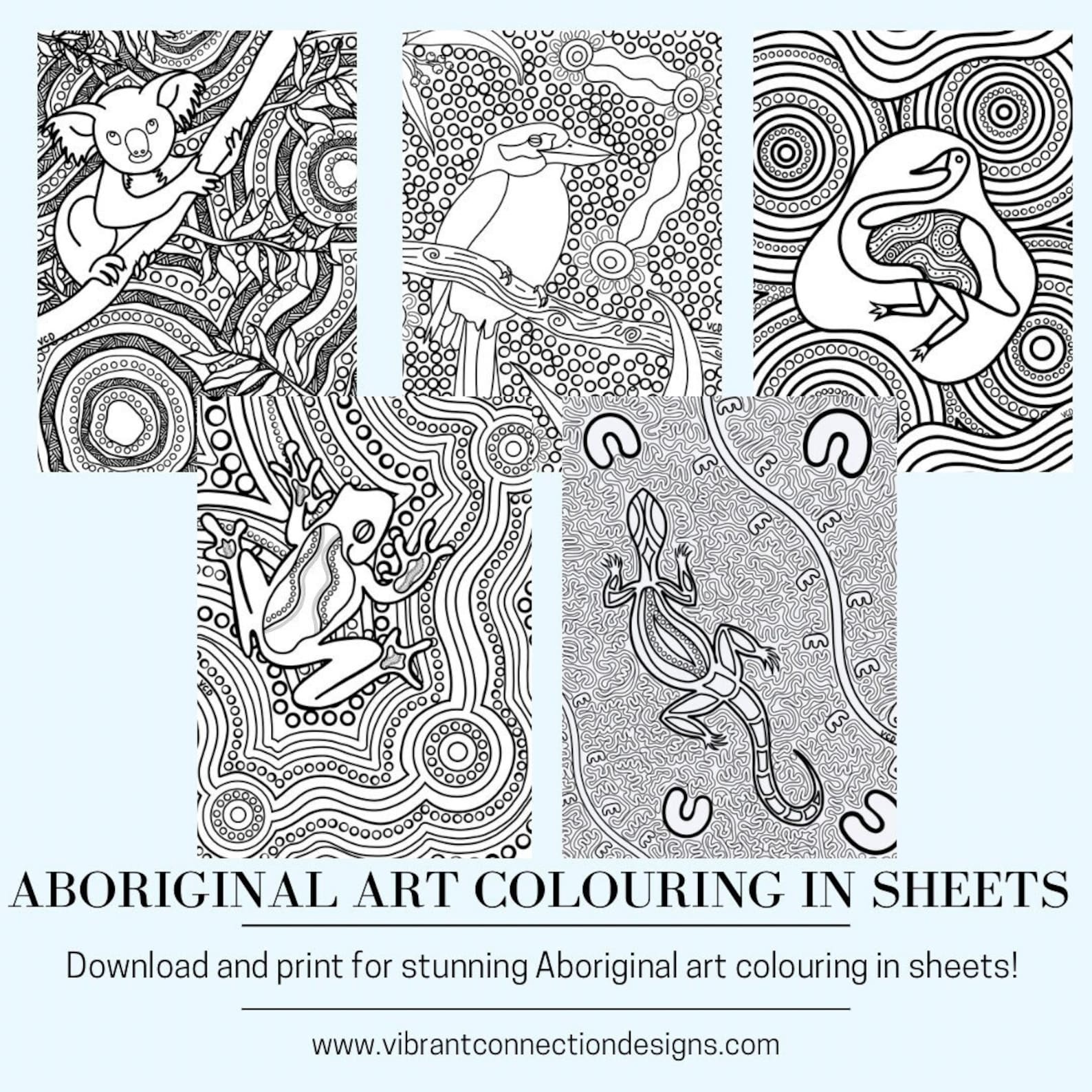 Aboriginal Art Colouring Pages - Australian Animals - Etsy