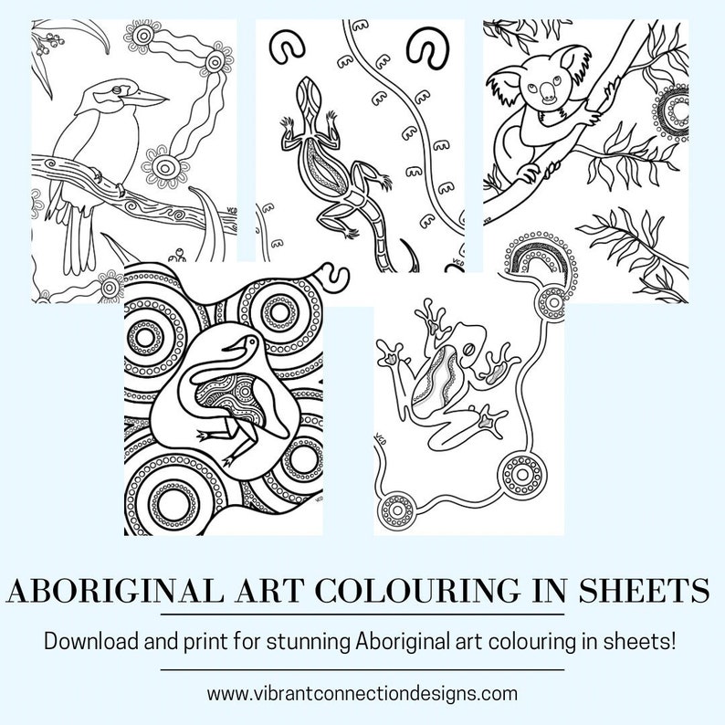 Aboriginal Art Colouring Pages - Junior Animals - Etsy Australia