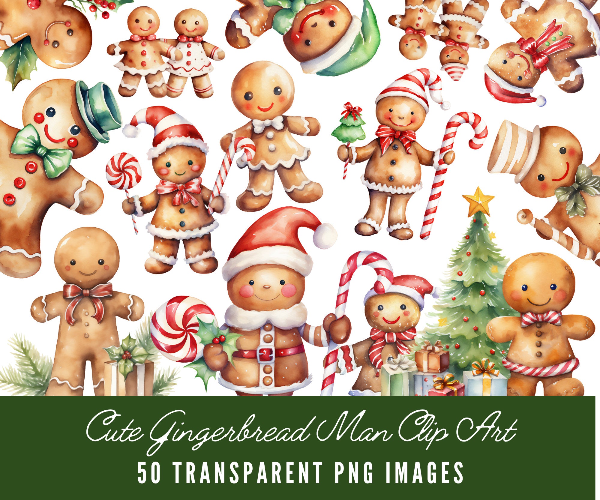 Gingerbread Man Clip Art - Watercolor Christmas Gingerbread Man PNG ...
