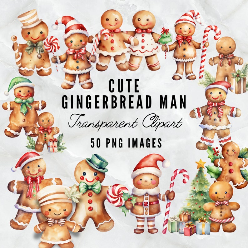 Gingerbread Man Clip Art - Watercolor Christmas Gingerbread Man PNG ...