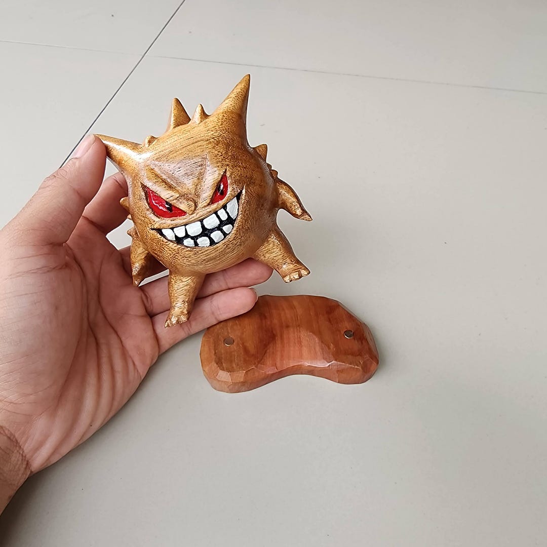 Hand-carved Wooden Gengar Sculpture | Pokémon Inspired Art | Solid ...