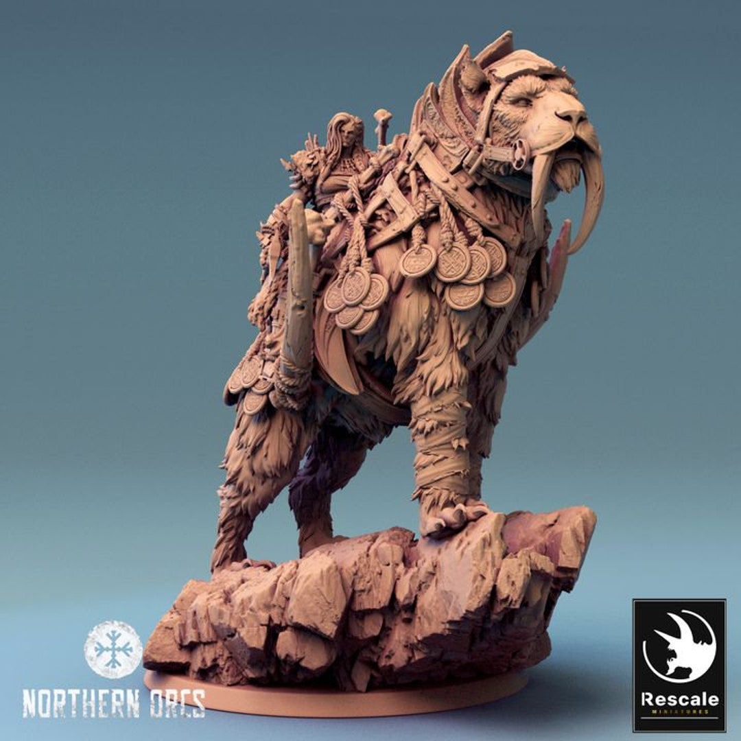 Orc Queen Rider Saber Tooth Tiger Miniature Mount | DND Miniature | 12k ...
