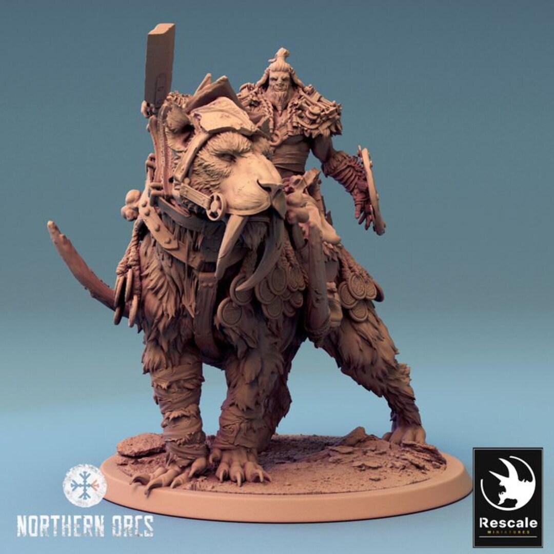 Orc Rider Saber Tooth Tiger Miniature Mount V4 | DND Miniature | 12k ...