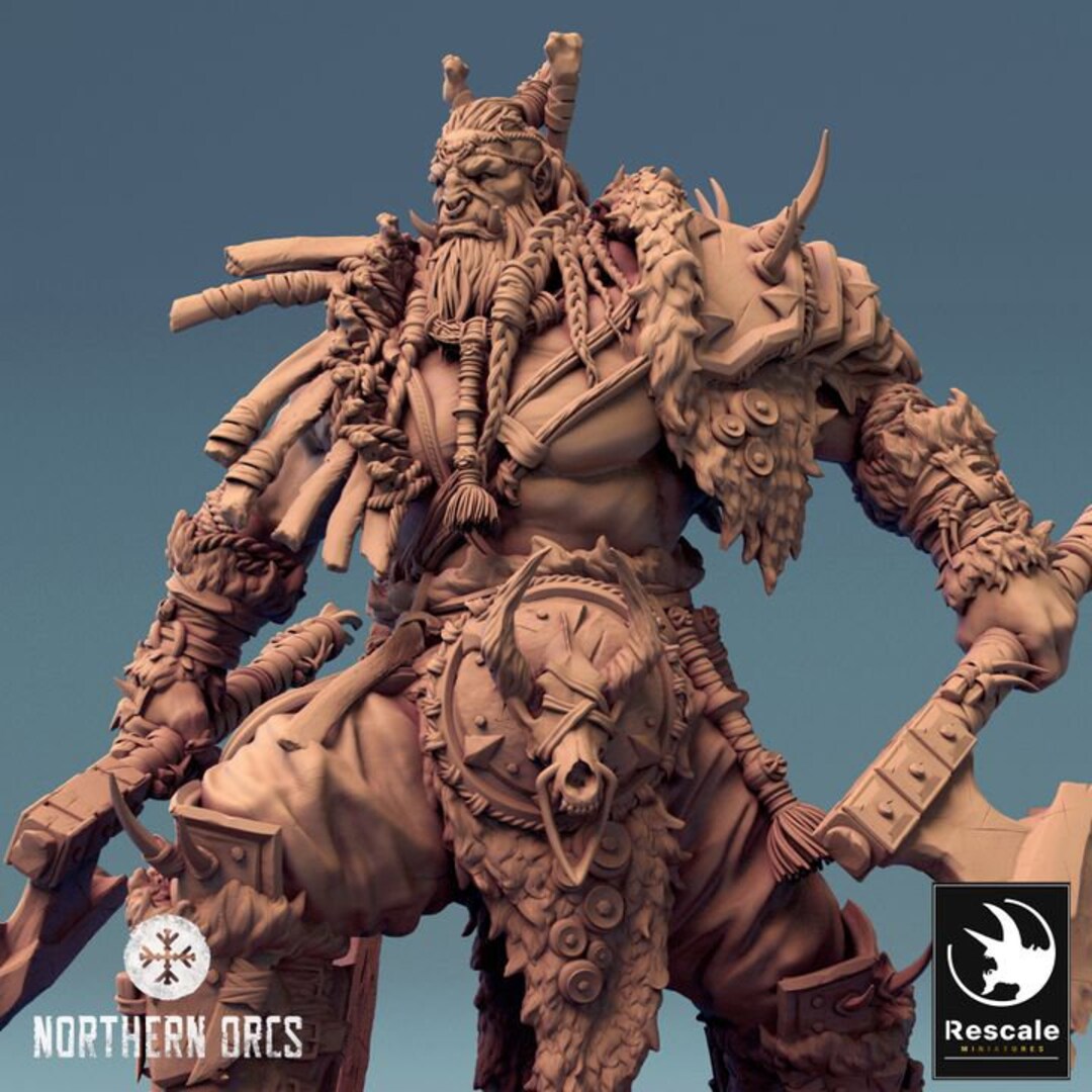 Orc Barbarian War Chief Overlord Figurine V2 | DND Miniature | Sanded ...