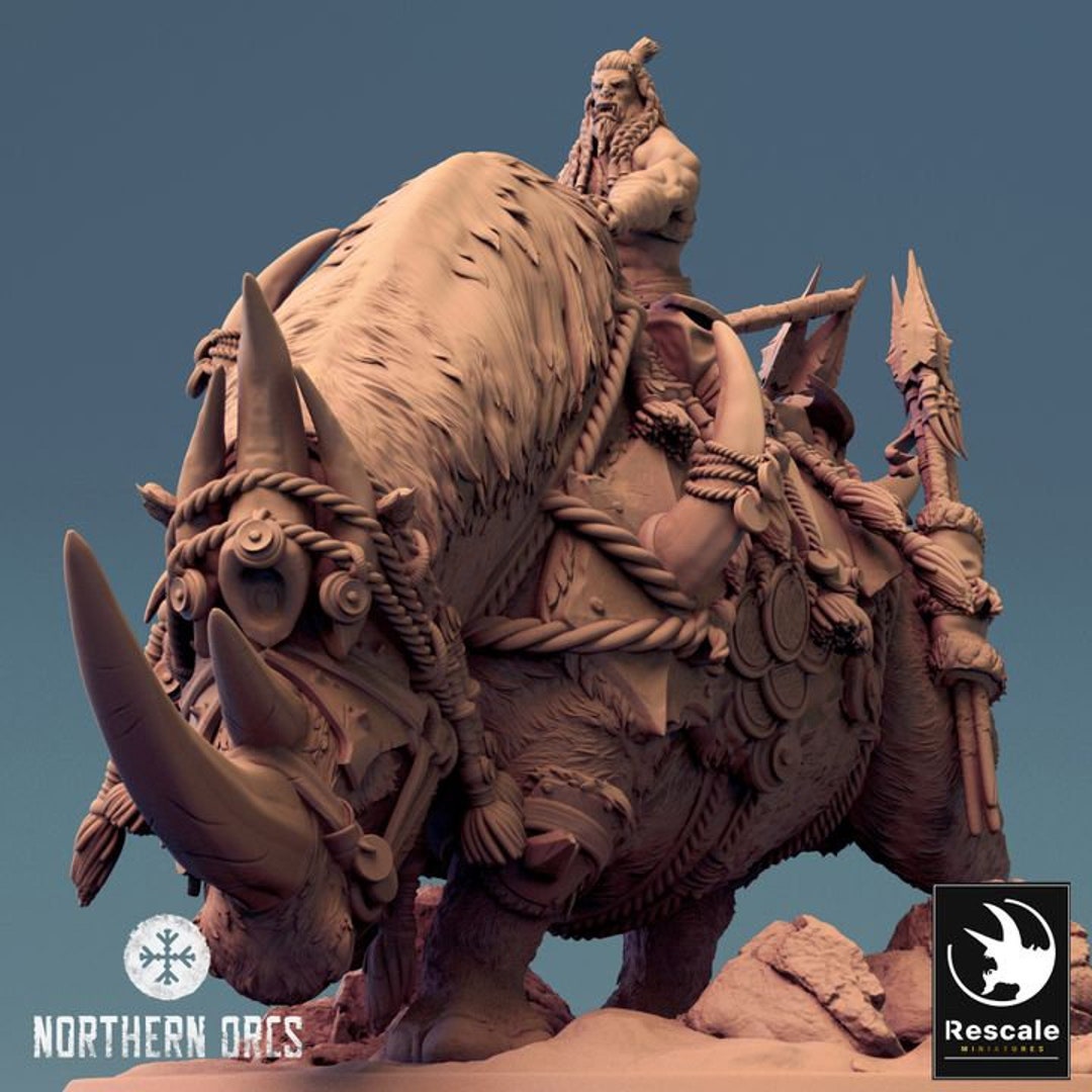 Orc Leader Rhino Mount Miniature Figurine V2 | DND Miniature | 12k ...