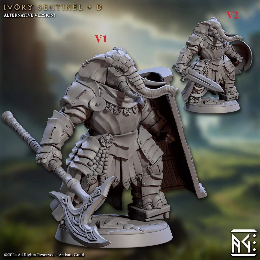 Elephant Sentinel Knight Miniature D Fantasy DND Figurine Sanded ...