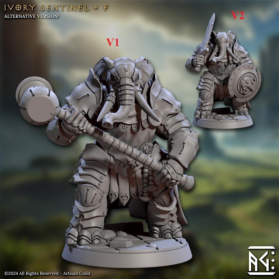 Elephant Sentinel Knight Miniature F Fantasy DND Figurine Sanded ...