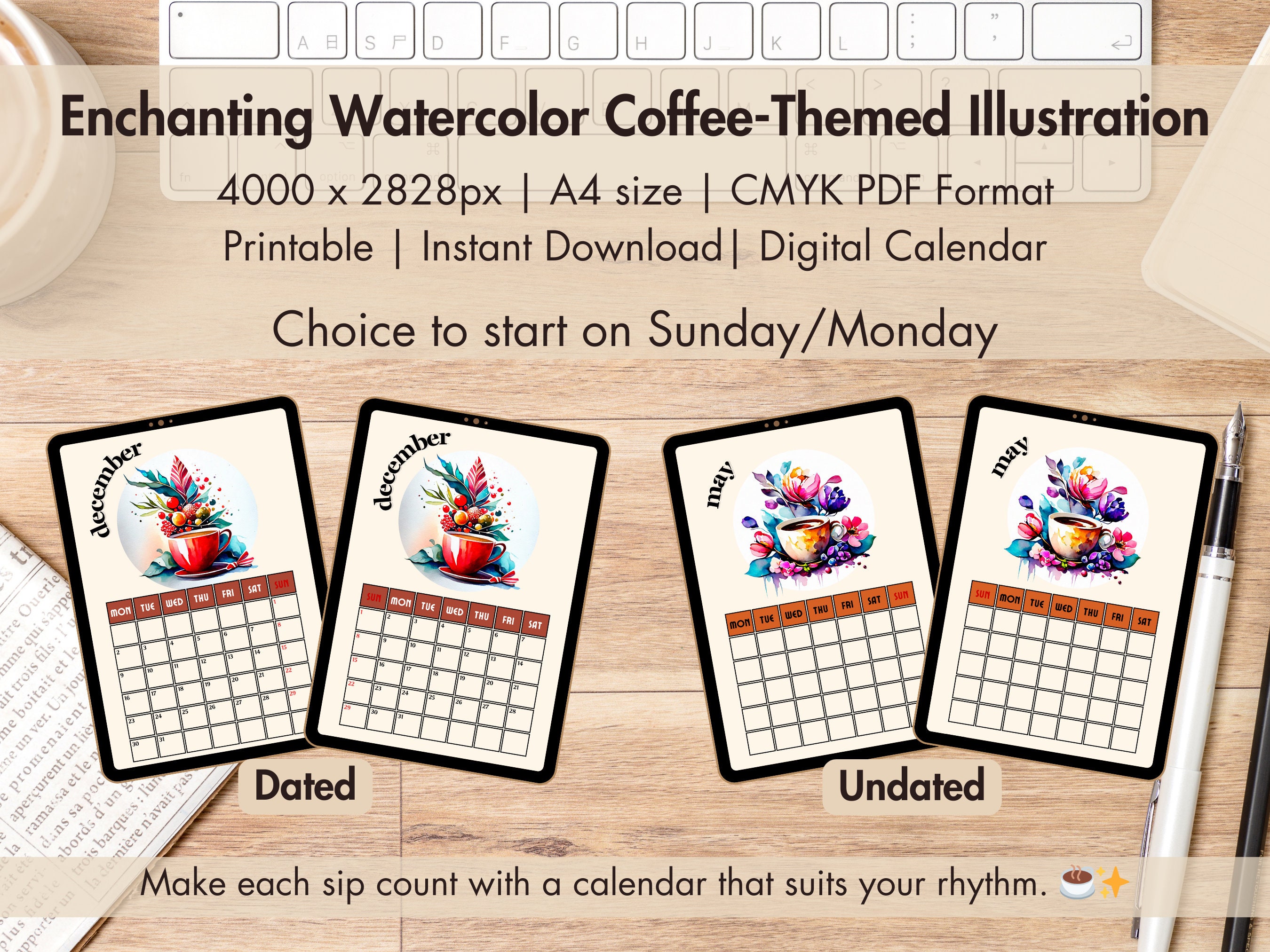 Calendar 2024 Coffee Bliss Printable & Digital - Etsy