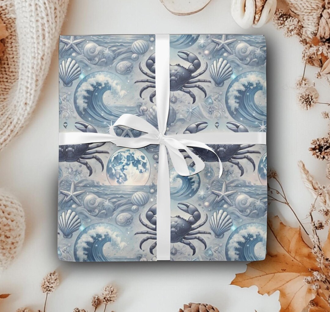 Celestial Cancer Zodiac Wrapping Paper Crab Moon Pattern Astrology Gift ...
