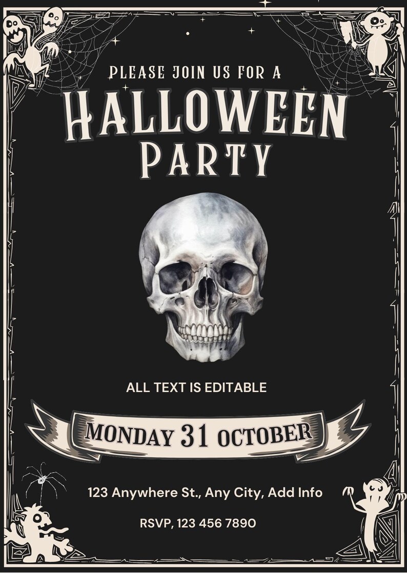 Editable Vintage Halloween Invitation Evite Canva Template Spooky Party ...