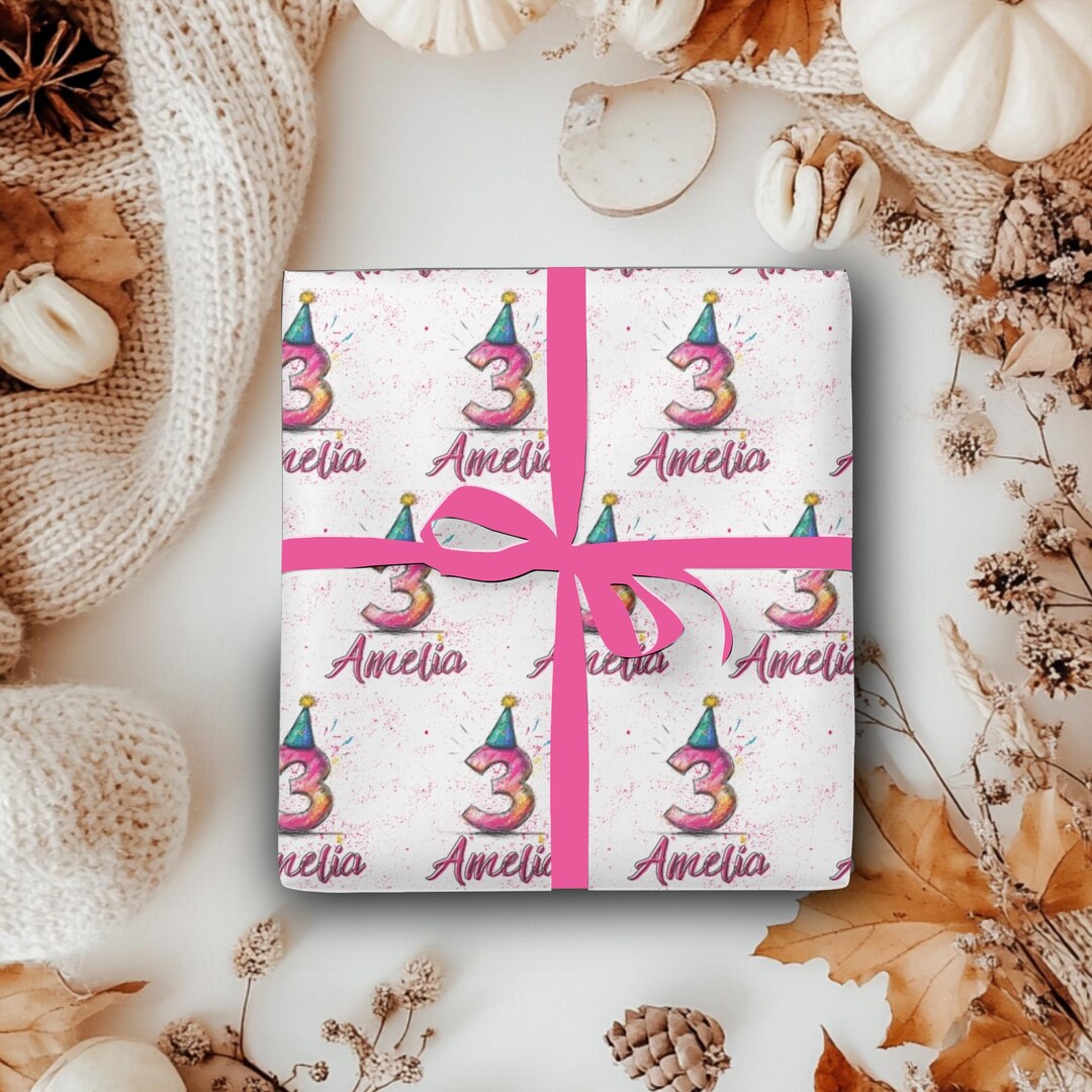 Custom Name 3rd Birthday Wrapping Paper Personalized Gift Wrap for Kids ...