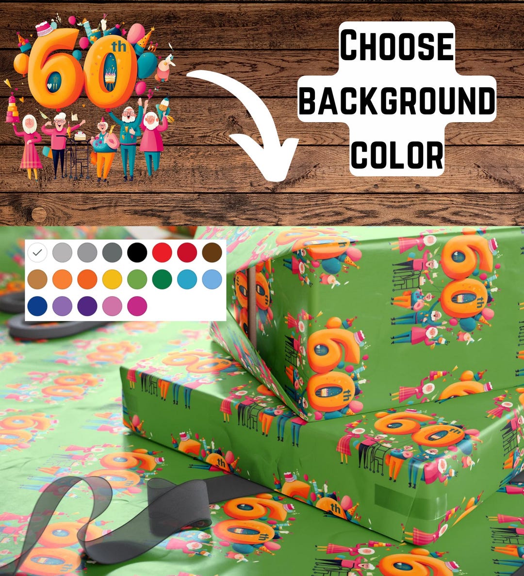 60th Birthday Wrapping Paper 60th Gift Wrap Celebration for 60th ...
