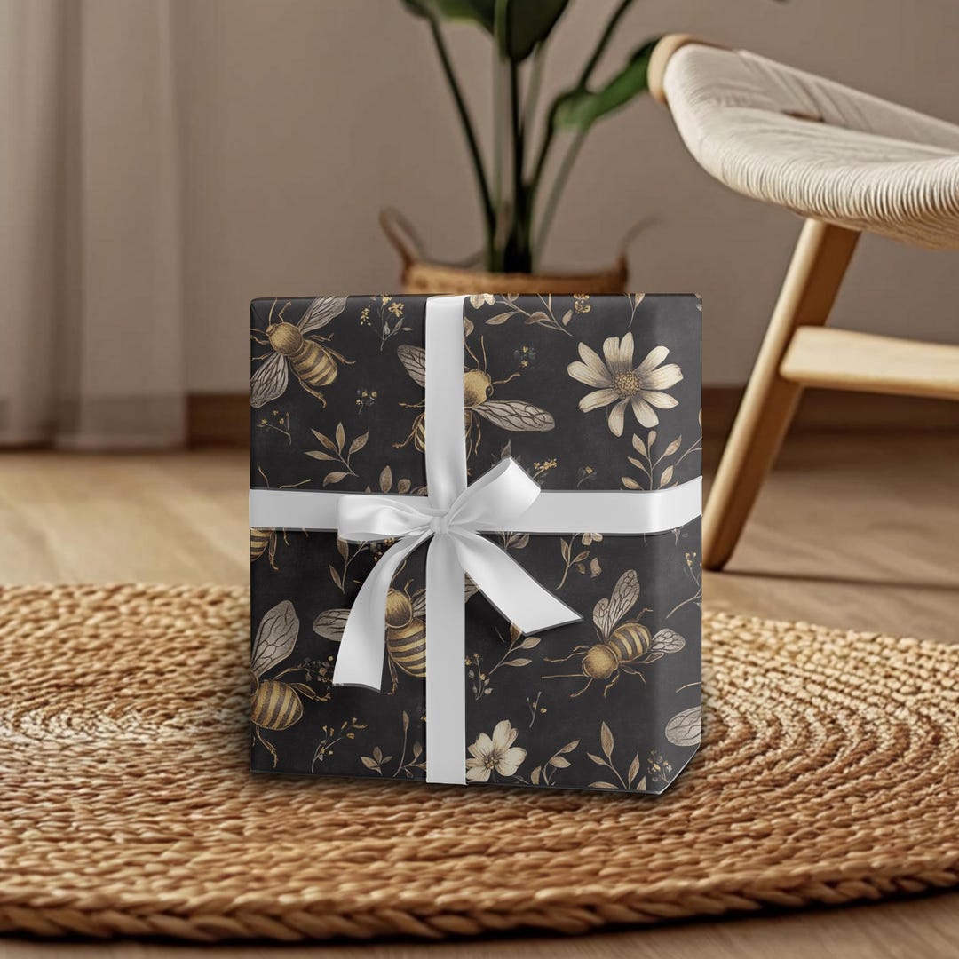 Vintage Honey Bee Wrapping Paper Retro Beehive Gift Wrap for Nature ...