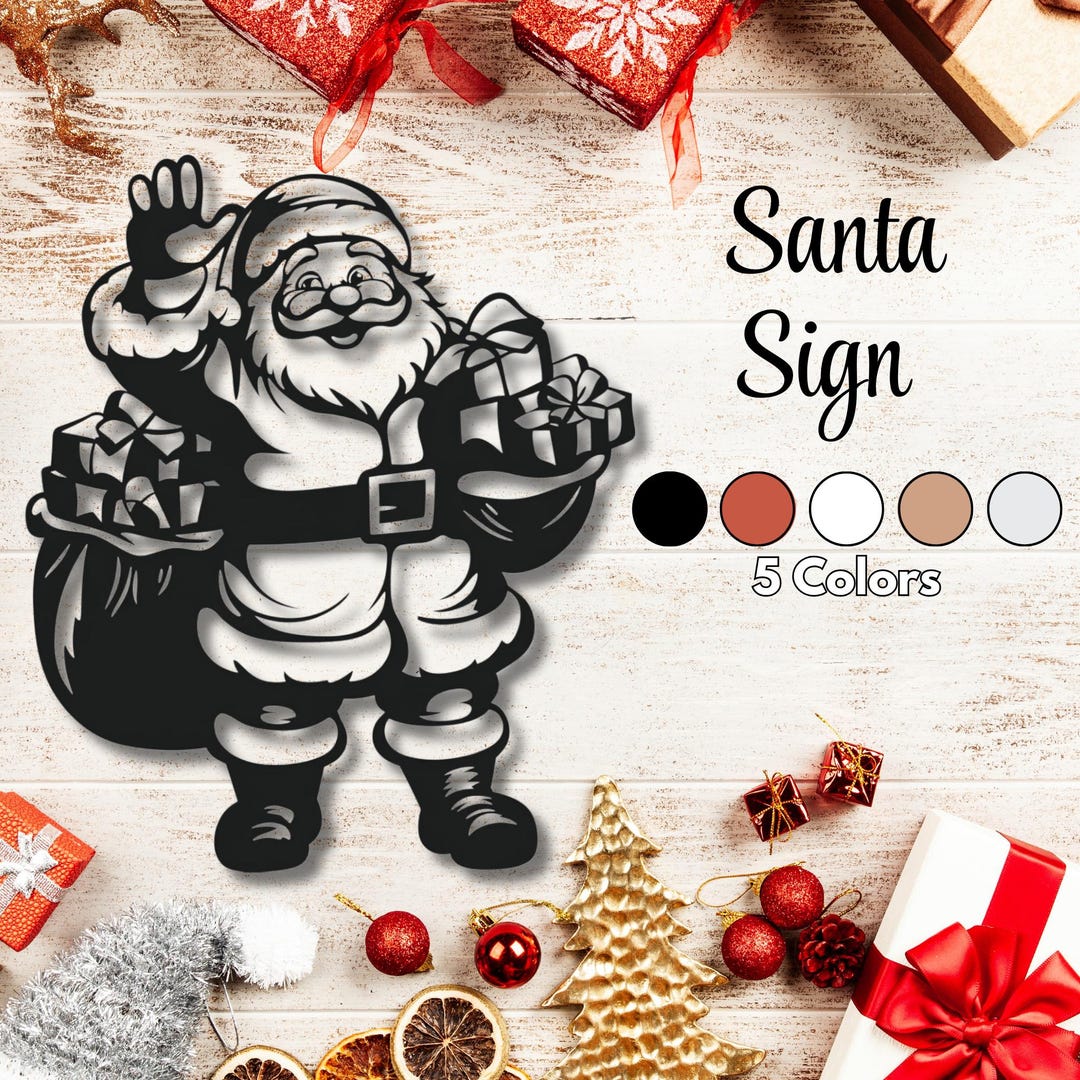 Metal Santa Sign Reusable Christmas Decoration Metallic Santa Display ...