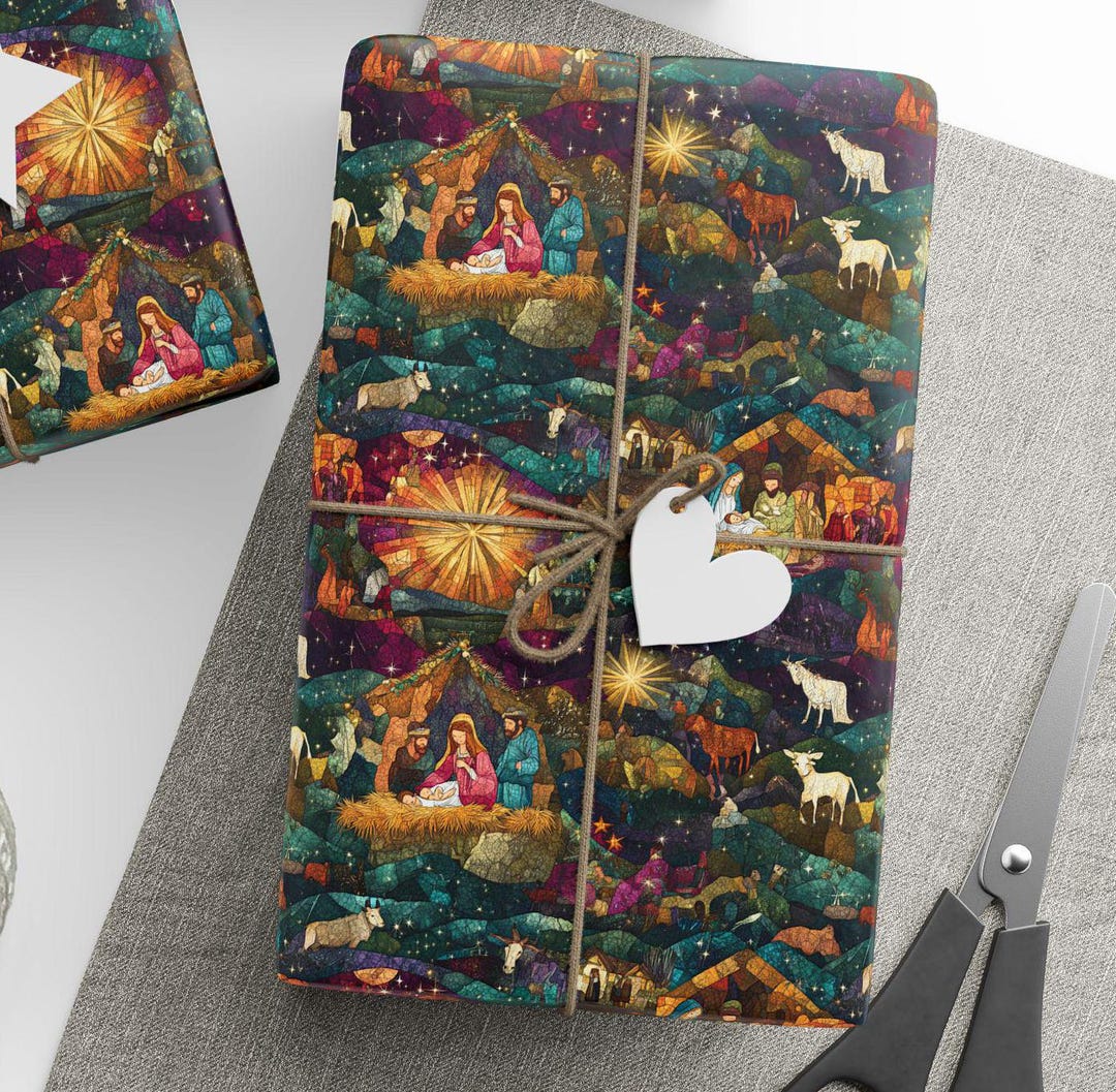 Nativity Wrapping Paper Christmas Story Gift Wrap for Christians Stain ...