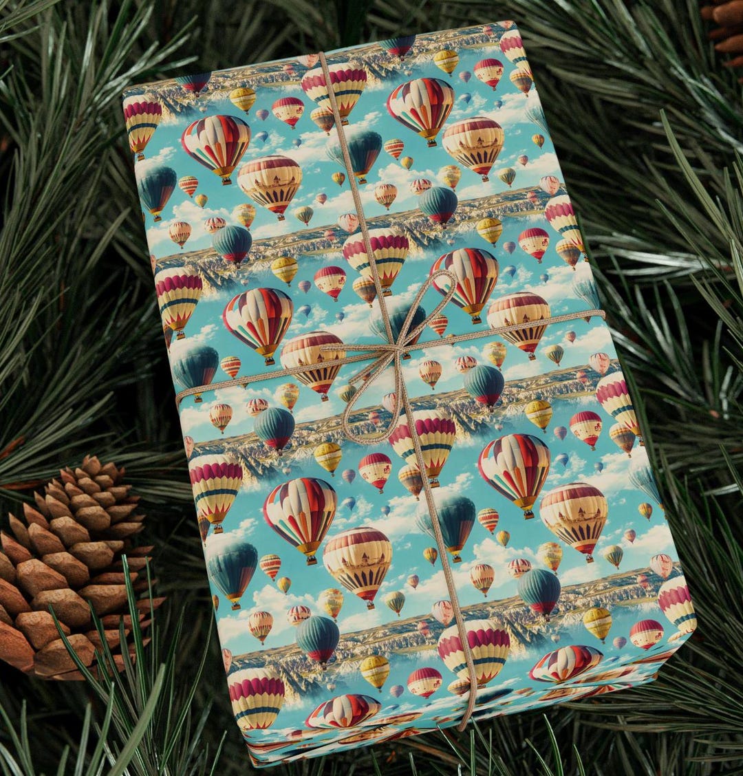 Hot Air Balloon Wrapping Paper Vintage Travel Gift Wrap for Birthdays ...
