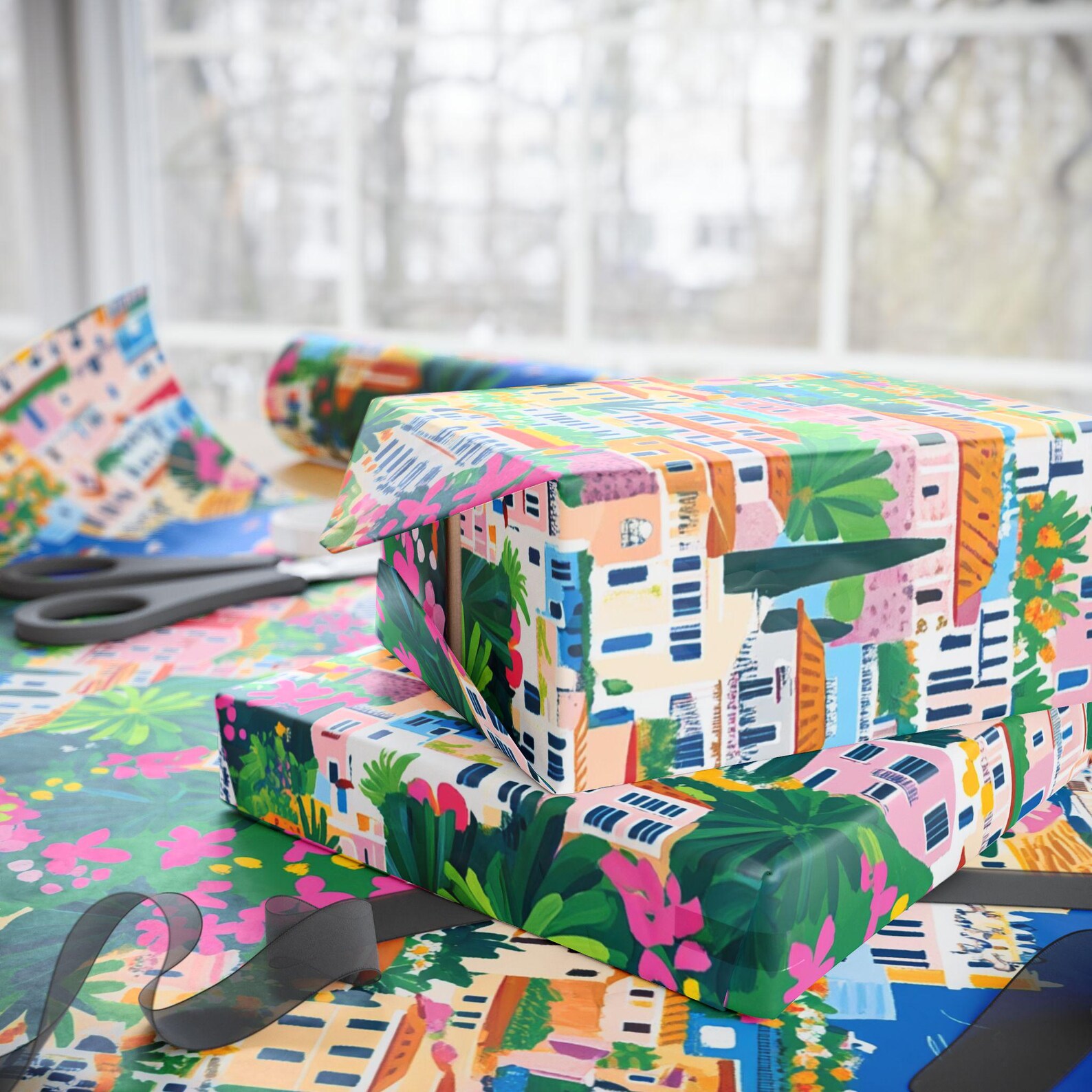 Positano Wrapping Paper Colourful Gift Wrap Italy Amalfi Coast Wrapping ...