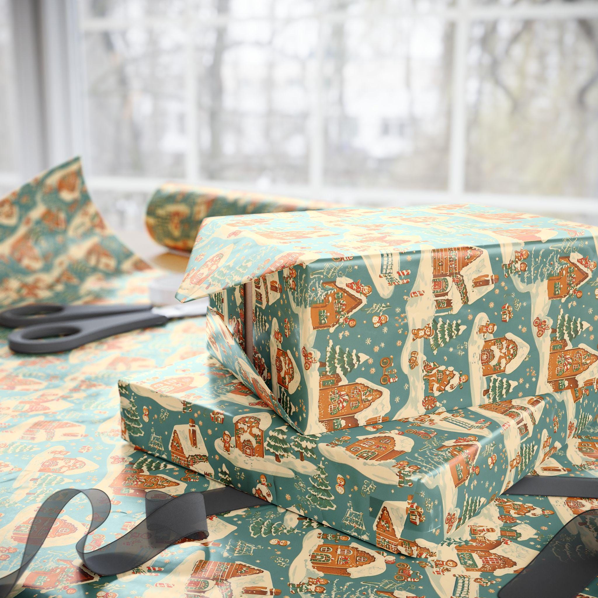 Retro Gingerbread House Wrapping Paper Retro Gingerbread Man Gift Wrap ...