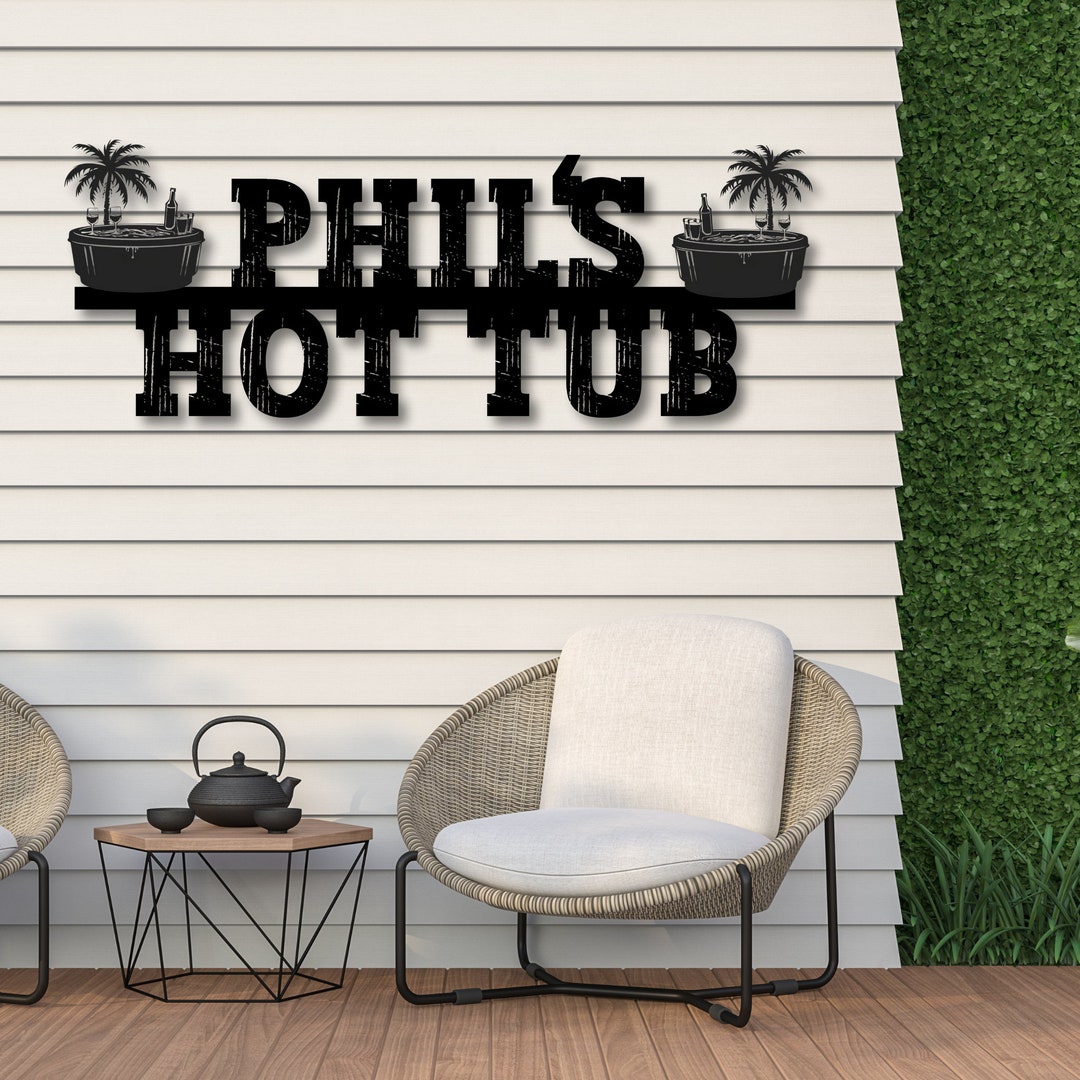 Hot Tub Sign Custom Name Pool Sign Backyard Pool Metallic Sign ...