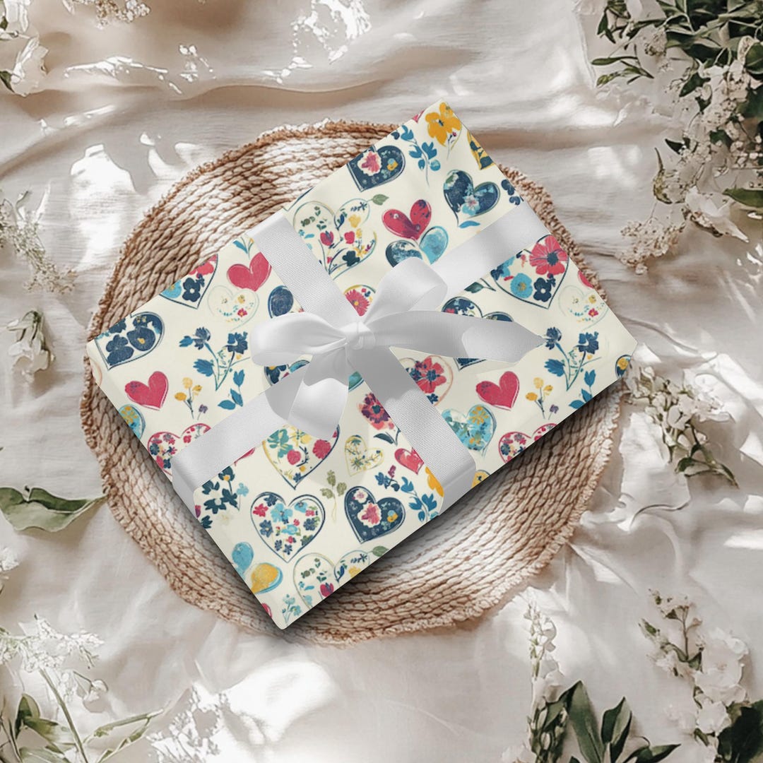 Heart Wrapping Paper Love Hearts Gift Wrap Aesthetic Love Heart ...