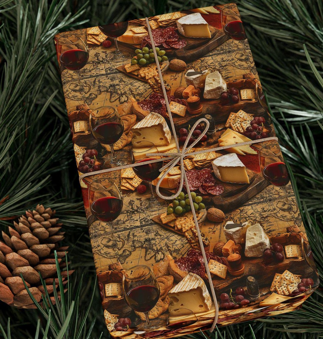 Wine and Cheese Wrapping Paper Cheese Board Gift Wrap for Wine Drinkers ...