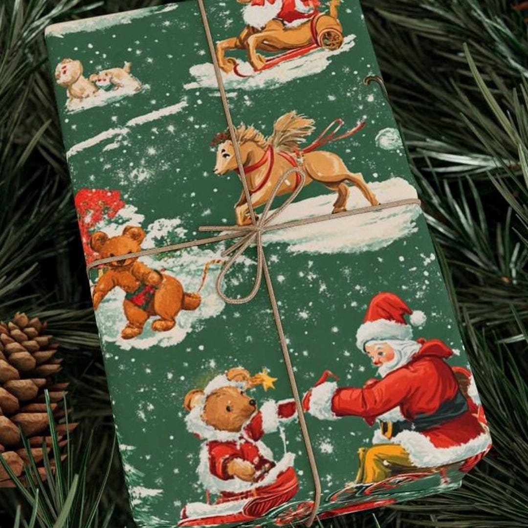 Vintage Christmas Wrapping Paper 1950s Christmas Gift Wrapping Paper ...