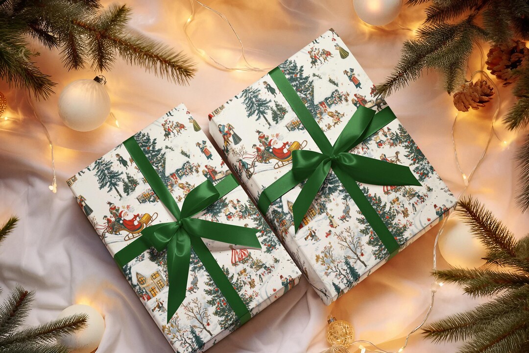 Vintage Forest Christmas Themed Wrapping Paper Forest Xmas Scene Gift ...