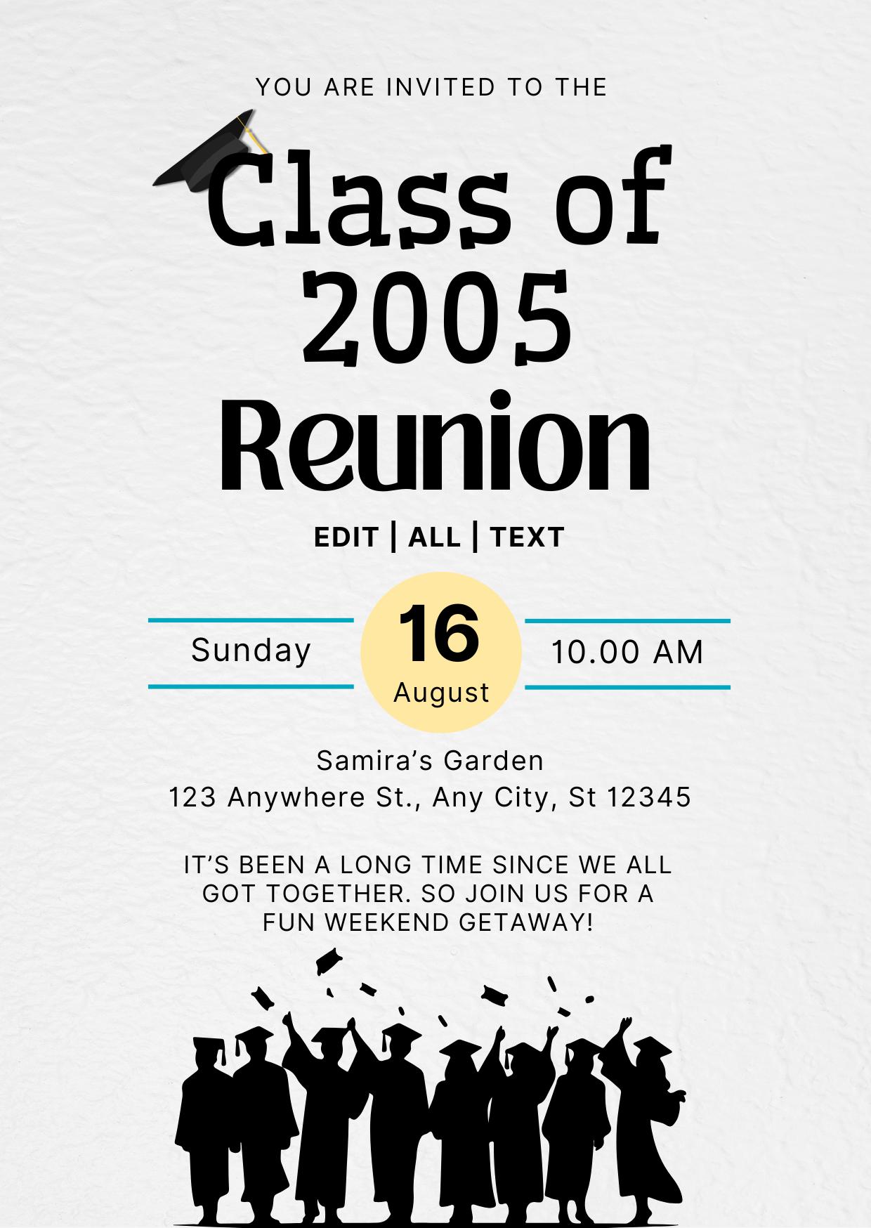Editable Class Reunion Invite High School Reunion College Reunion ...