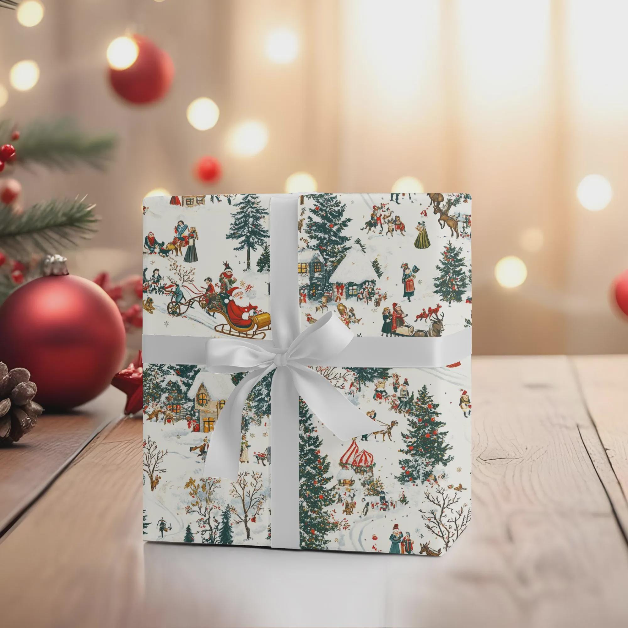 Vintage Forest Christmas Themed Wrapping Paper Forest Xmas Scene Gift ...