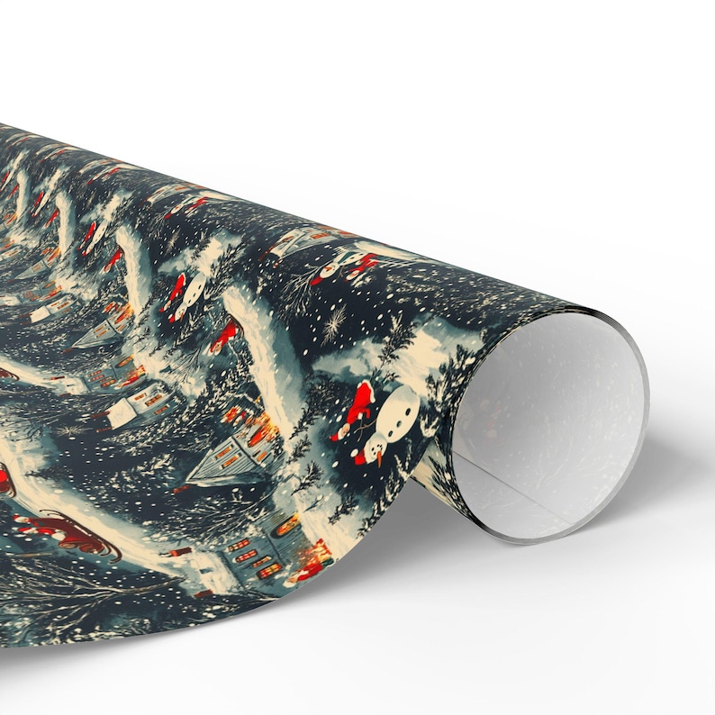 Vintage Forest Christmas Themed Wrapping Paper Festive Nightime Forest ...