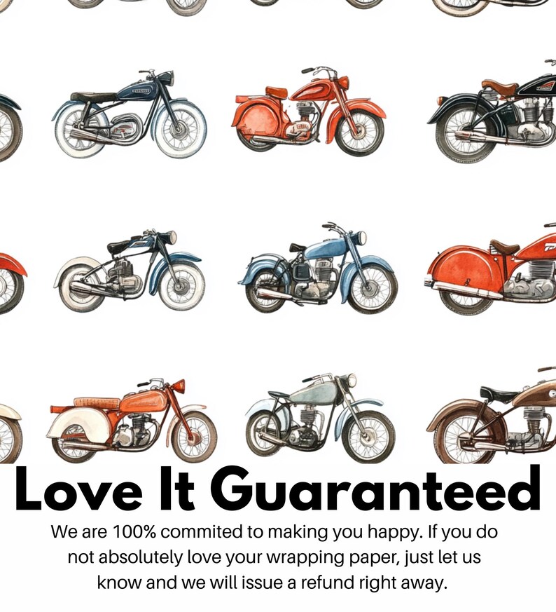 Classic Motorbike Wrapping Paper Retro Motorcycles Gift Wrap Vintage ...