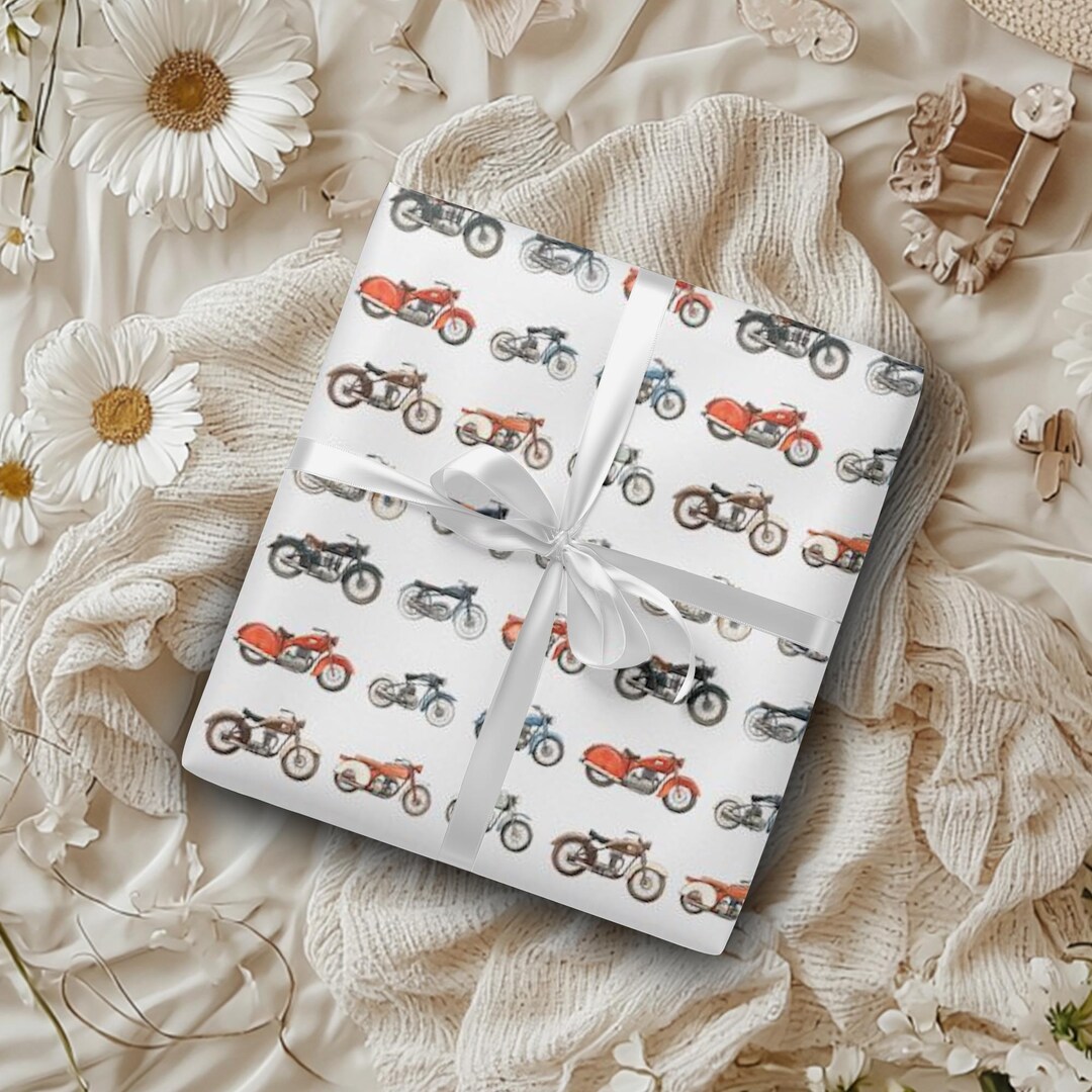 Classic Motorbike Wrapping Paper Retro Motorcycles Gift Wrap Vintage ...