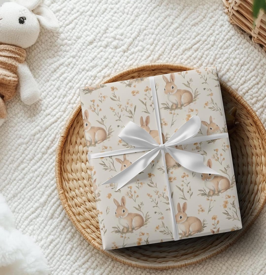 Vintage Rabbit Gift Wrap Cute Rabbit Wrapping Paper Baby Shower Kids ...