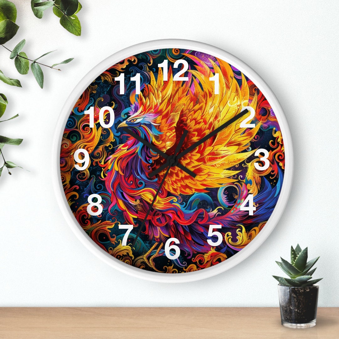 Phoenix Clock Maximalist Wall Clock With Phoenix Colorful Clock Art ...