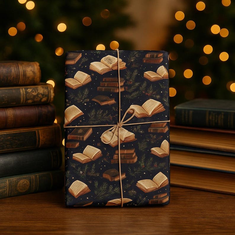 Book Christmas Wrapping Paper Luxury Literary Gift Wrap Traditional ...